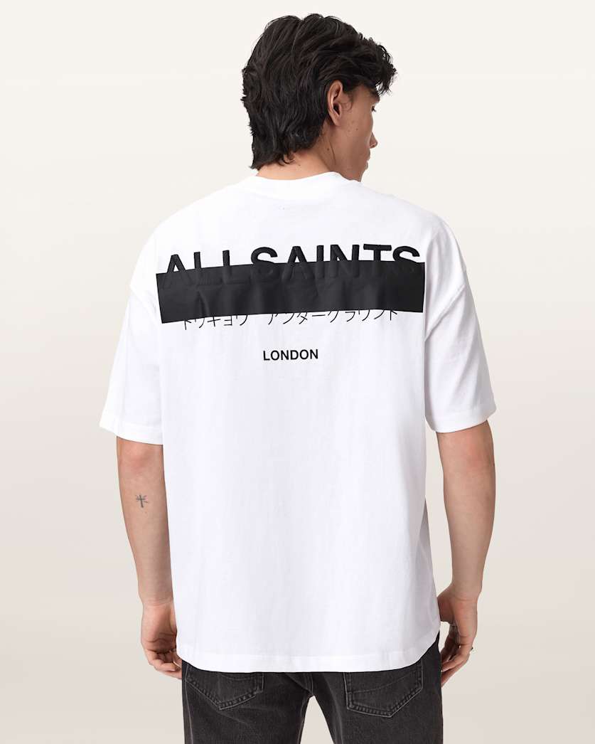 Redact Oversized Embroidered Logo T-Shirt ASHEN WHITE | ALLSAINTS
